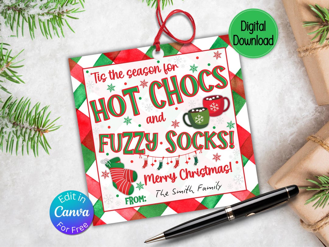Printable Hot Chocs and Fuzzy Socks Gift Tag Employee Christmas Gift ...