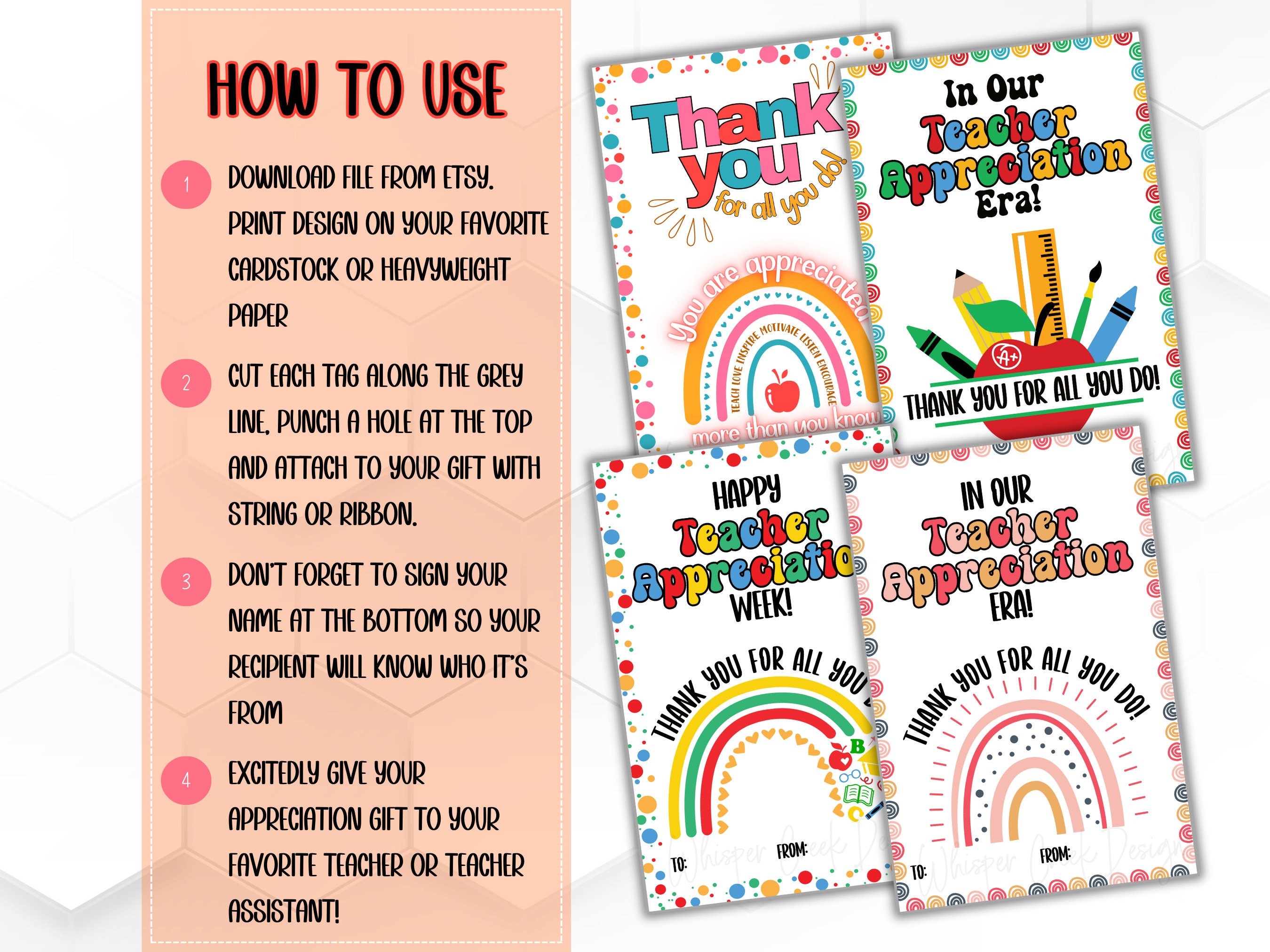 Printable Teacher Appreciation Gift Tag BUNDLE Thank You Gift Tags in ...