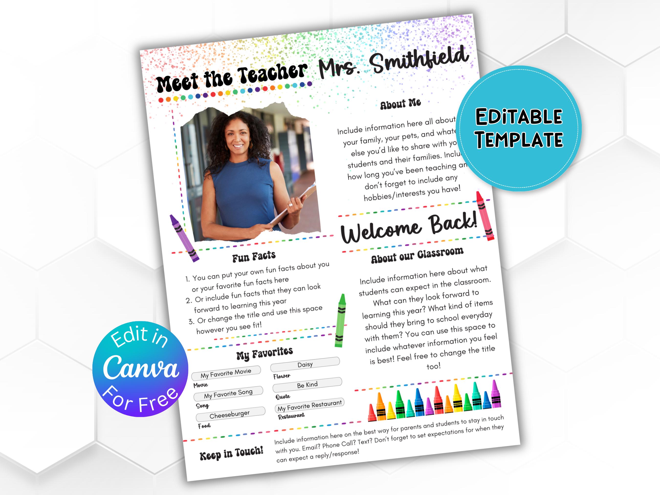 Editable Welcome Back Teacher Introduction Letter Canva Template ...