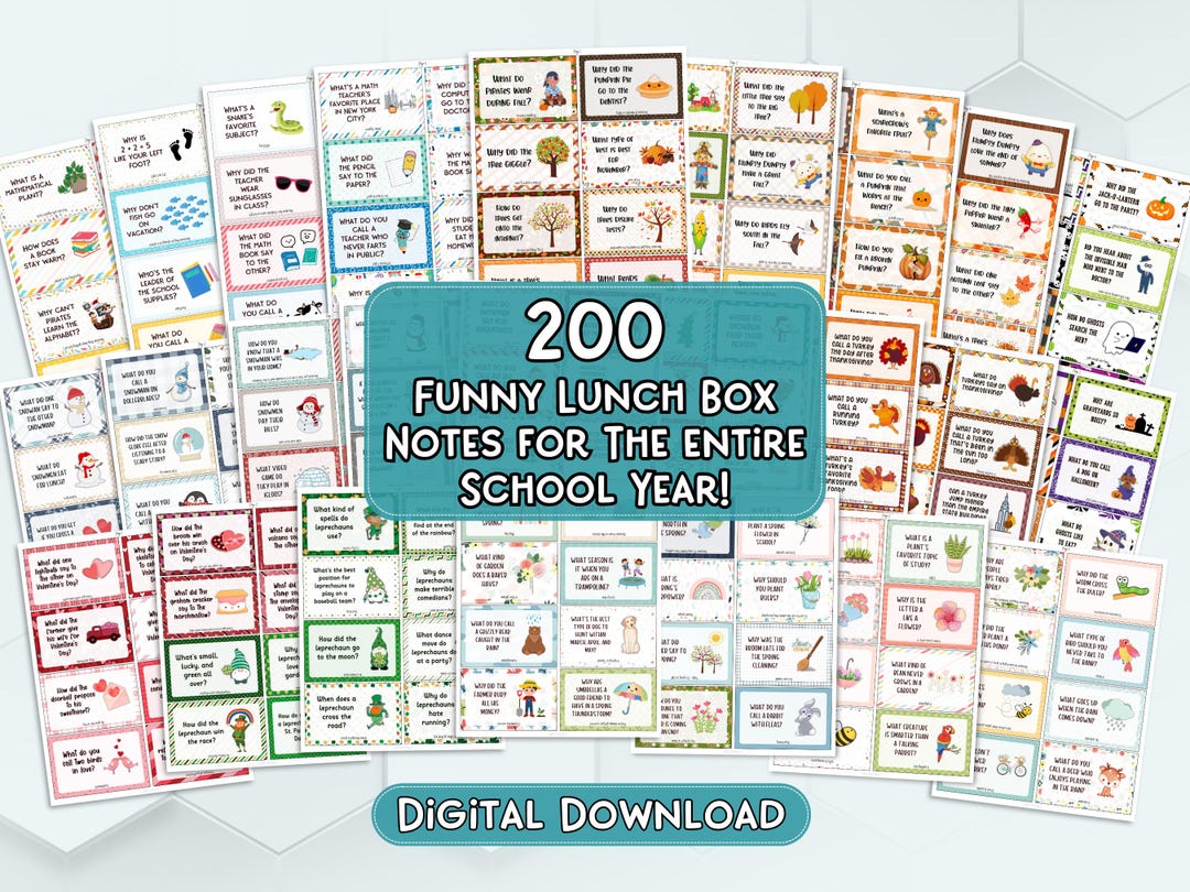 200 Funny Lunch Box Notes: Kid-friendly Jokes (printable) - Etsy