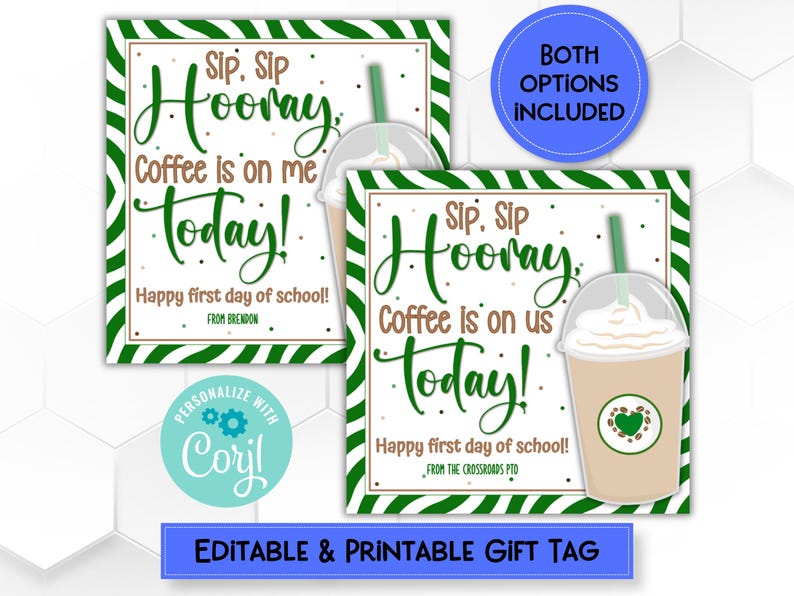 Editable Sip Sip Hooray Gift Tag: Teacher & Staff Appreciation (digital ...
