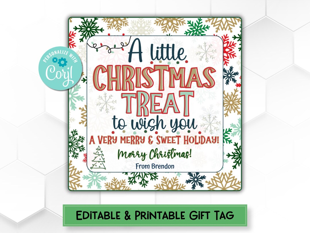 Christmas Treat Gift Tag: Printable Holiday Favor, Editable Text ...