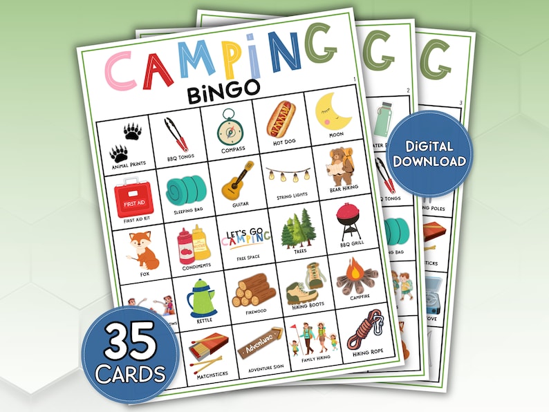 Camping Bingo Game - 35 Colorful Cards for Outdoor Fun - Printable ...