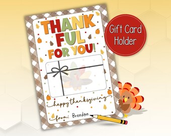 Thankful for You Thanksgiving Coffee Gift Card Holder Printable ...