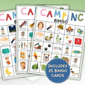 Camping Bingo Game - 35 Colorful Cards for Outdoor Fun - Printable ...