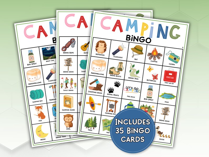Camping Bingo Game - 35 Colorful Cards for Outdoor Fun - Printable ...