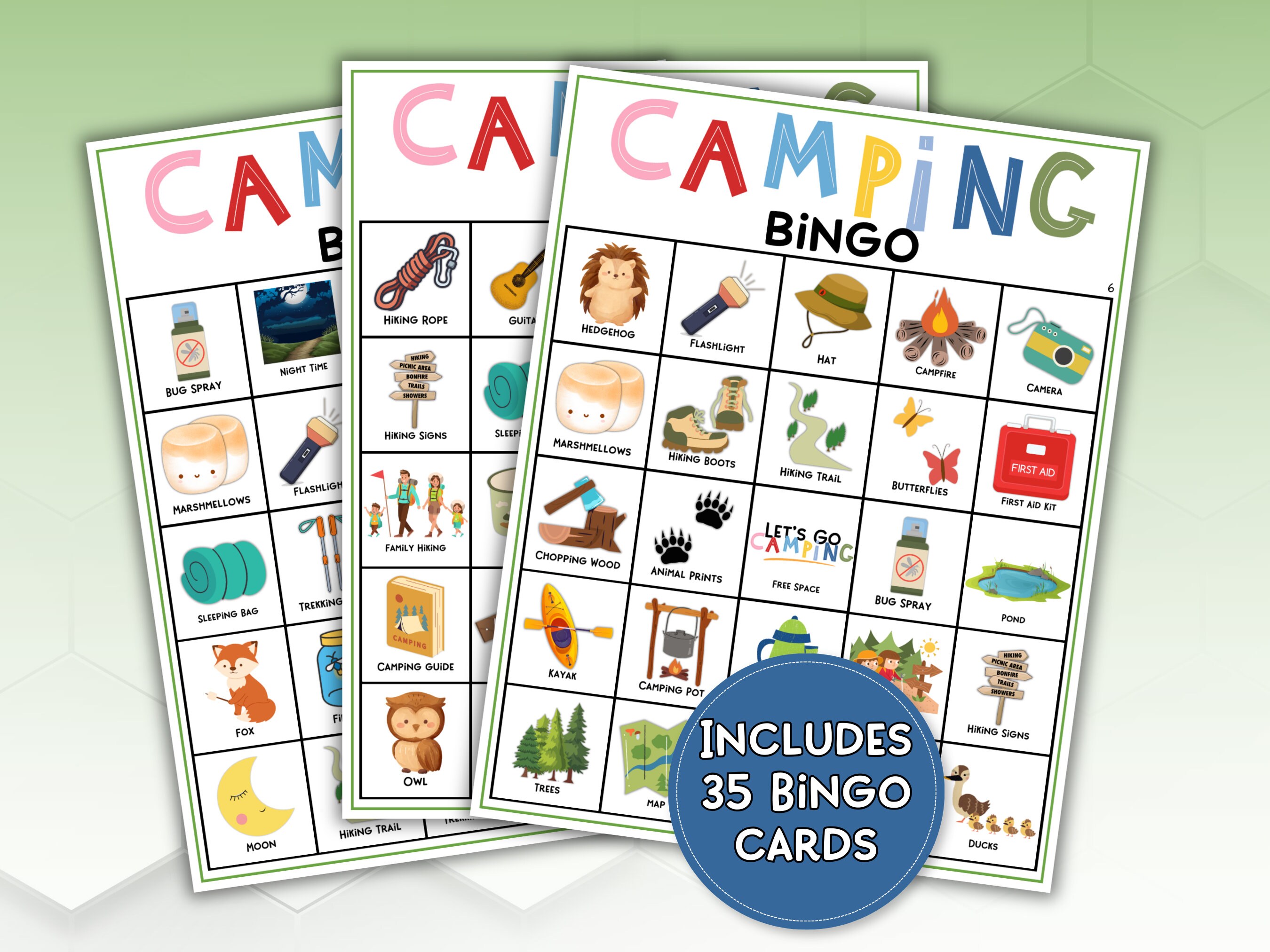Camping Bingo Game - 35 Colorful Cards for Outdoor Fun - Printable ...