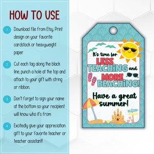 Less Teaching, More Beaching Printable Gift Tag End of School Year ...