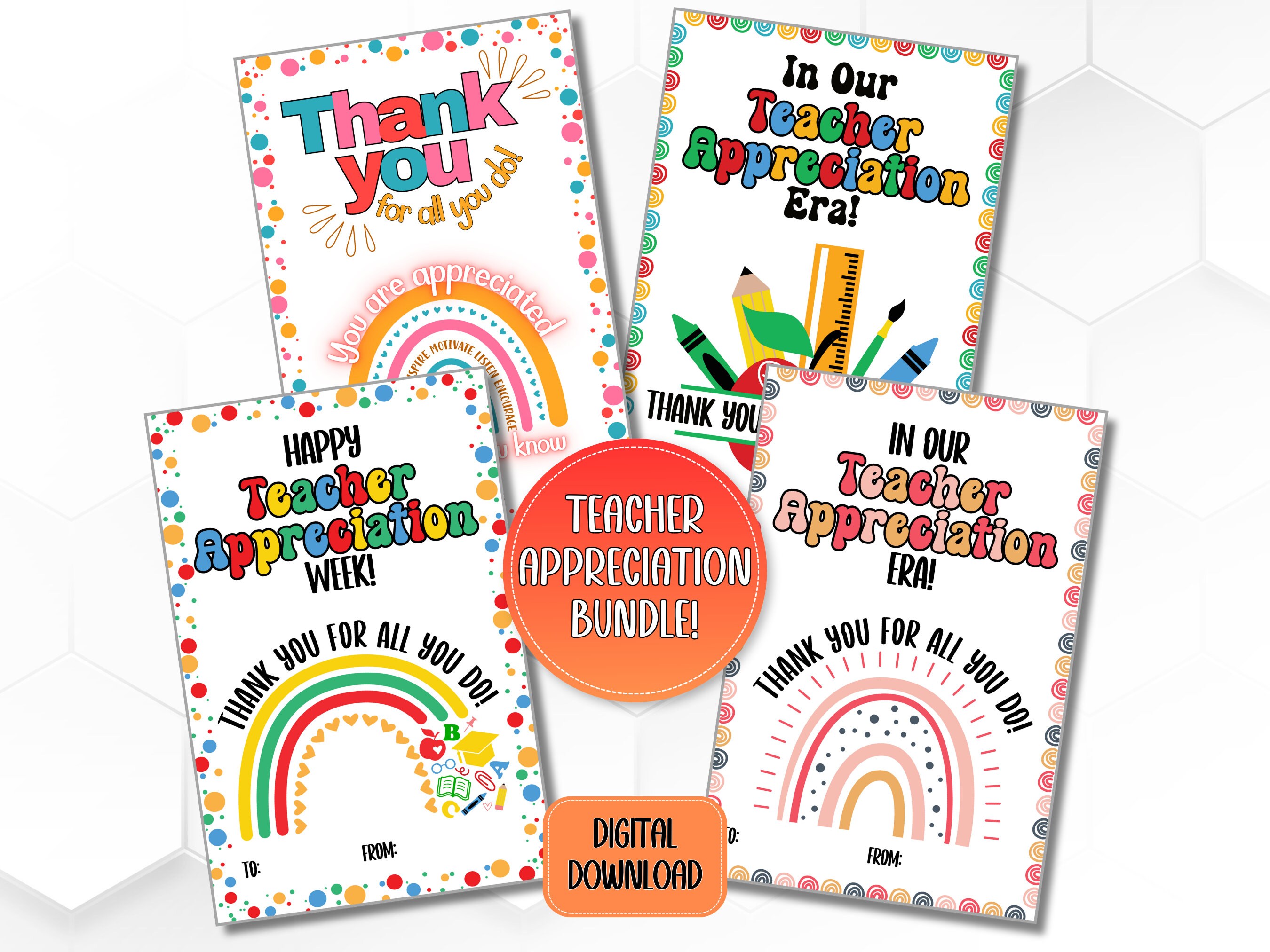 Printable Teacher Appreciation Gift Tag BUNDLE Thank You Gift Tags in ...