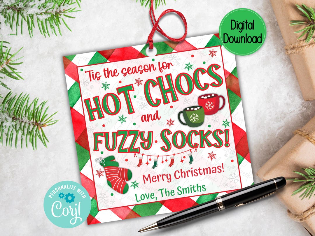 Printable Hot Chocolate and Fuzzy Socks Gift Tag | Employee Christmas ...
