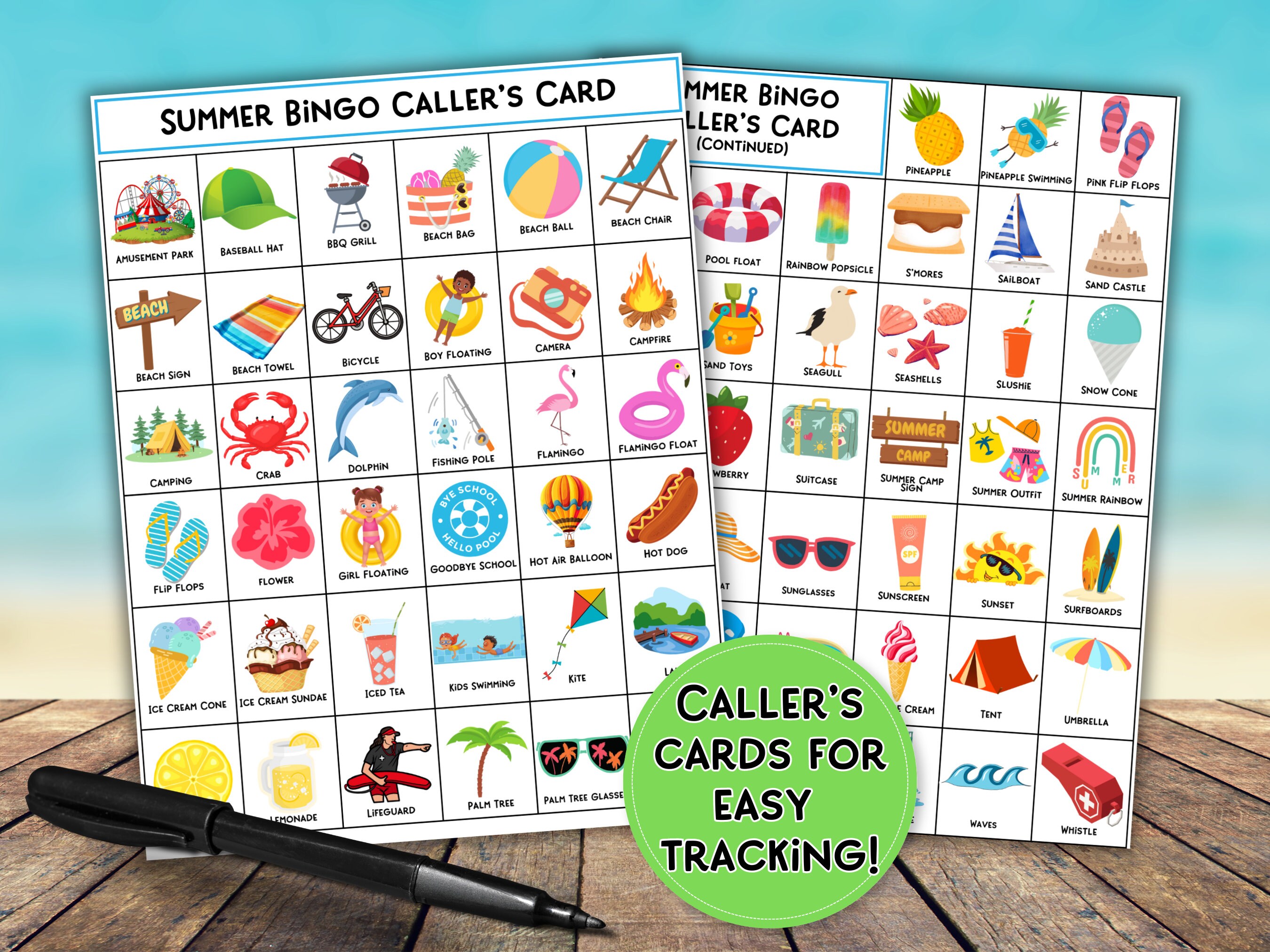 Colorful Summer Bingo Game - 35 Beachy Cards for Last Day of School Fun ...