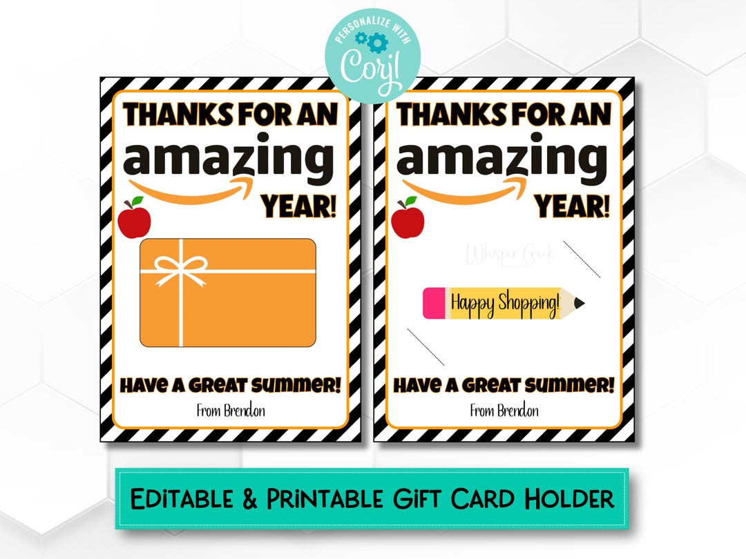 Amazon Teacher Gift Card Holder | End of School Year Printable | Thanks ...