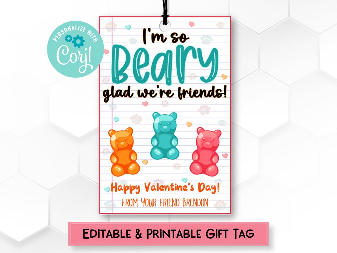 Buy Editable and Printable Beary Glad We're Friends Valentine's Day ...