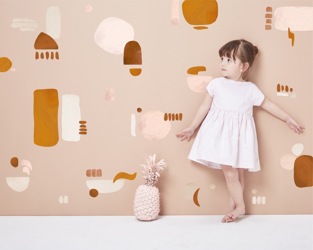 Neutral Abstract Mural Decals | Mixed Design | Reusable FABRIC Wall ...