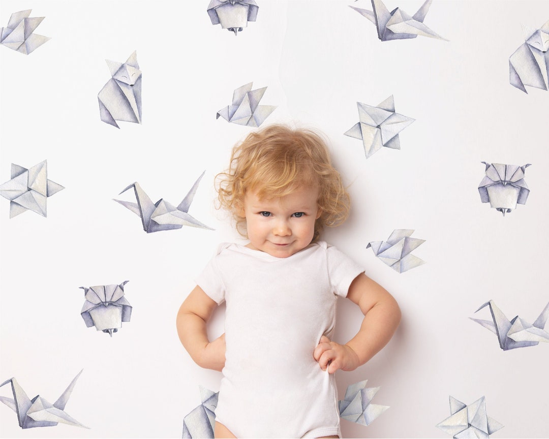 Watercolour Origami Wall Decals | Reusable Fabric Wall Decals Eco ...