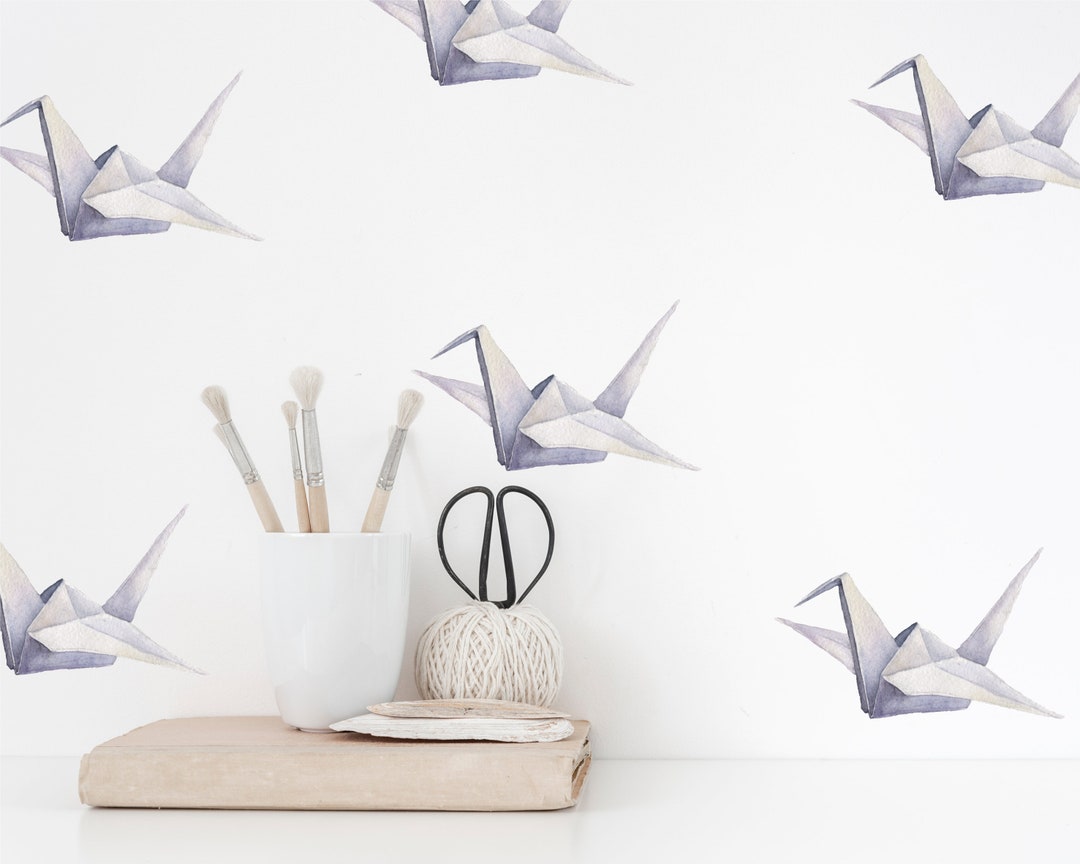 Watercolour Origami Crane Decals | Reusable FABRIC Wall Decals Eco ...