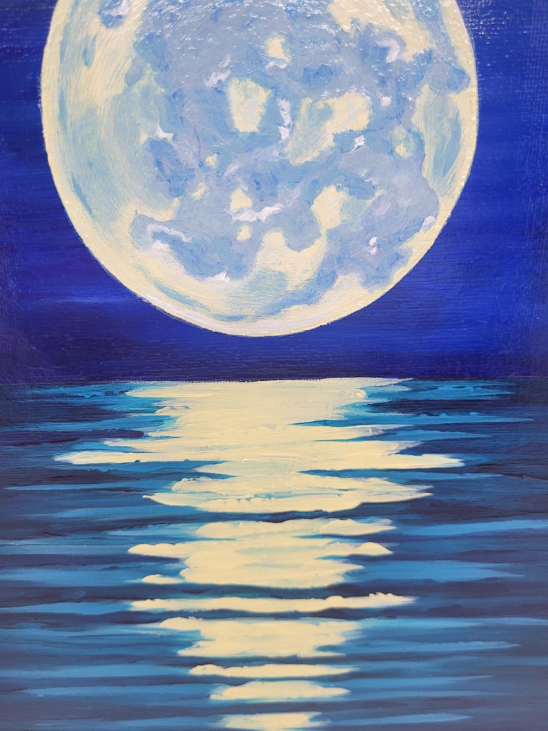 MOONLIGHT OCEAN PAINTING - Moonlight on Ocean Acrylic Painting 12" X 12 ...