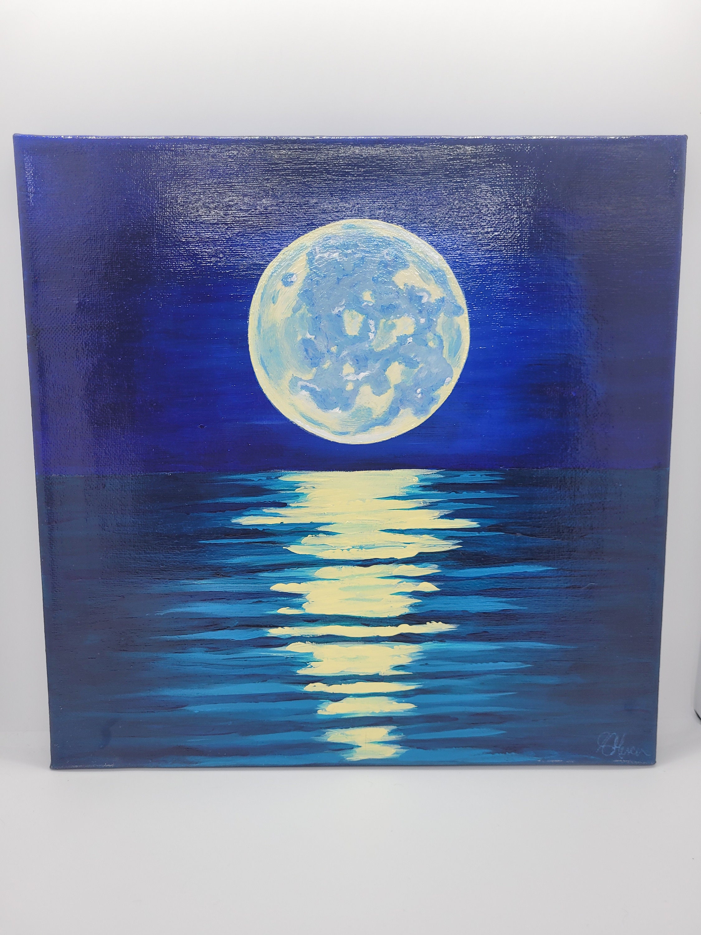 MOONLIGHT OCEAN PAINTING - Moonlight on Ocean Acrylic Painting 12" X 12 ...