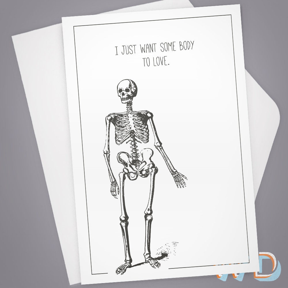 Greeting Card Skeleton Love Card For Her Skeleton Pun Note Etsy