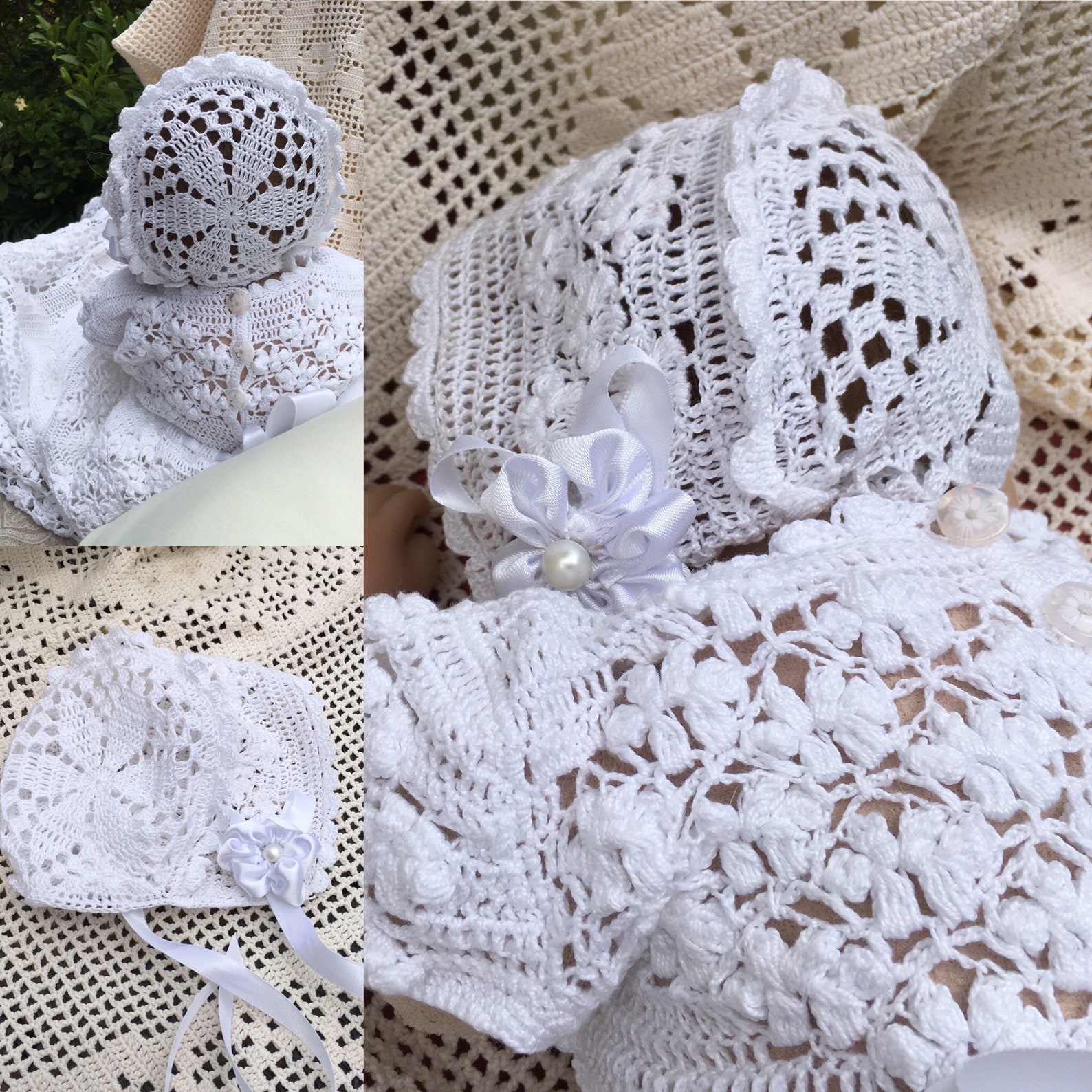 Field of Flowers Bonnet Thread Crochet Christening Pattern, Christening ...