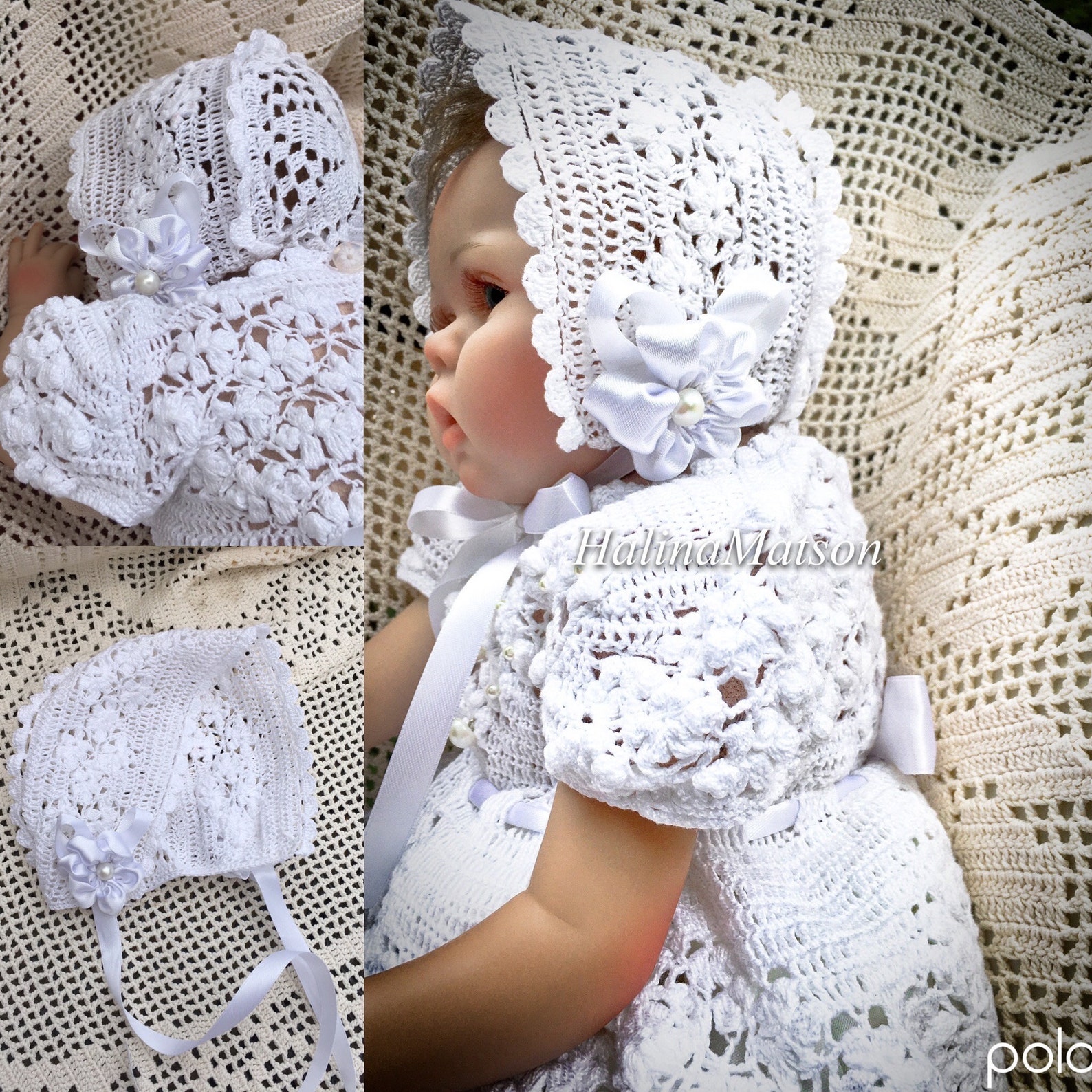 Field of Flowers Bonnet Thread Crochet Christening Pattern, Christening ...