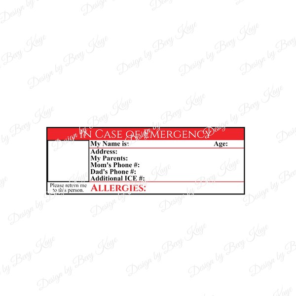 In Case of Emergency Card Template - Etsy