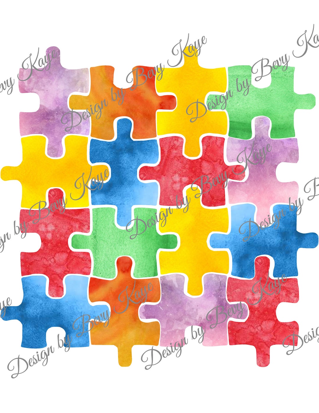 Instant Download Watercolor Autism Puzzle Pieces Design Download/autism ...