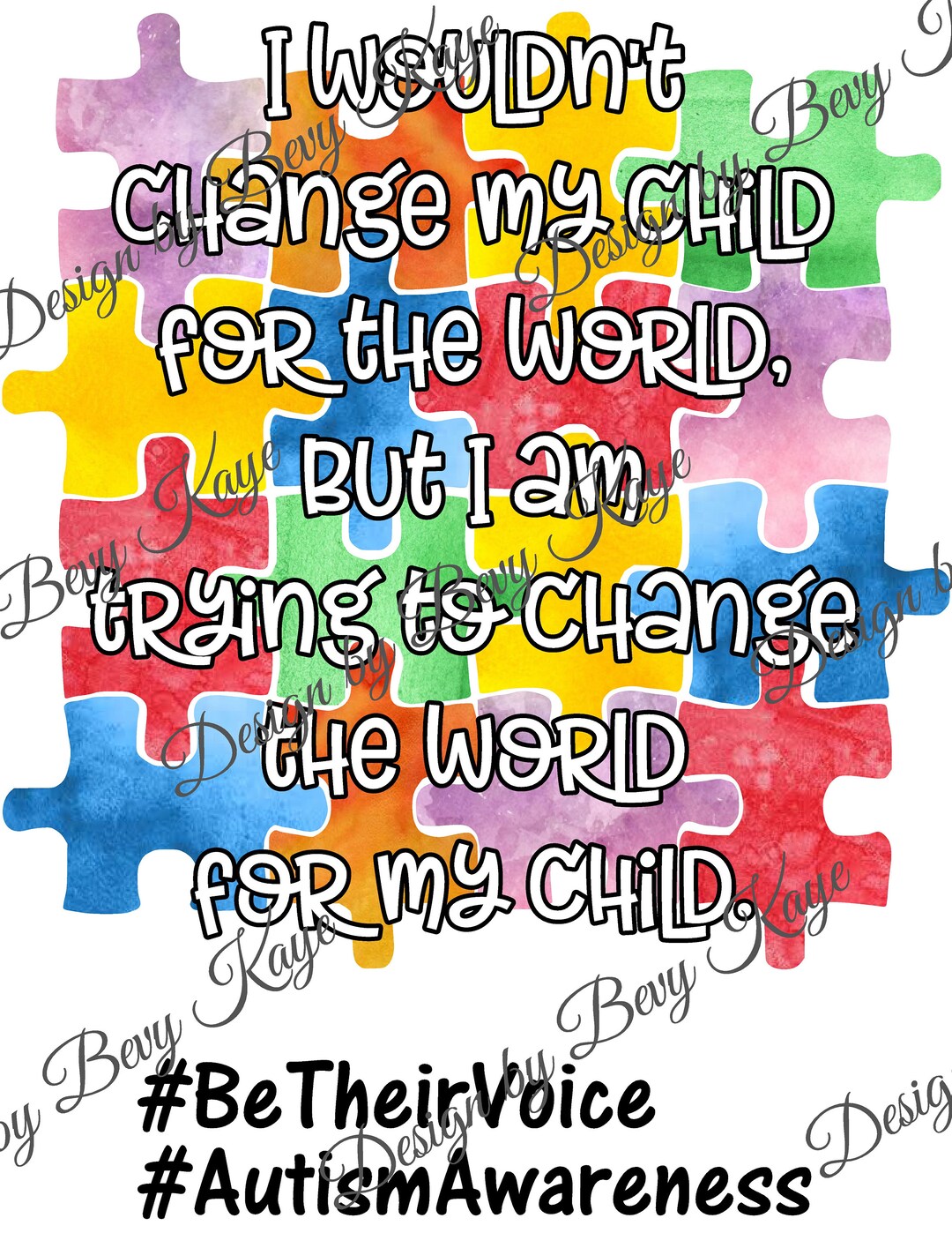 Instant Download Watercolor Autism Puzzle Pieces Design Download/autism ...