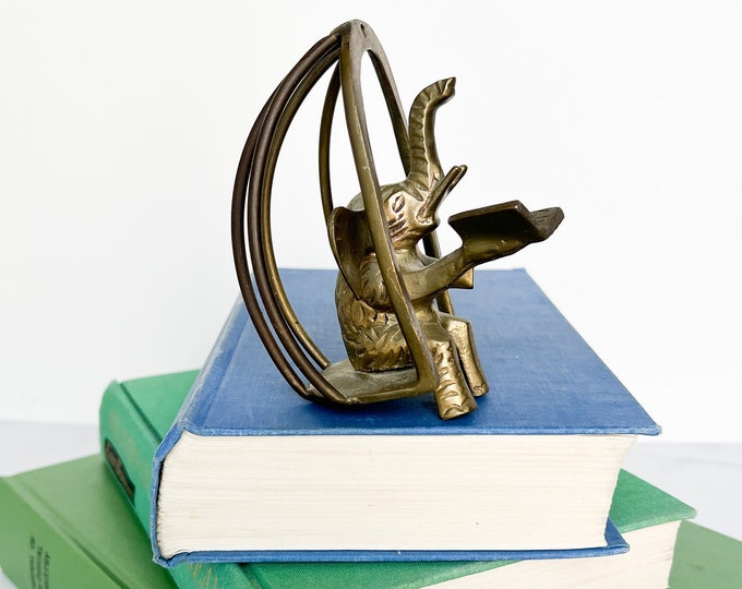 Vintage Brass Elephant Reading ABC Book, Swinging Brass Animal Figure ...