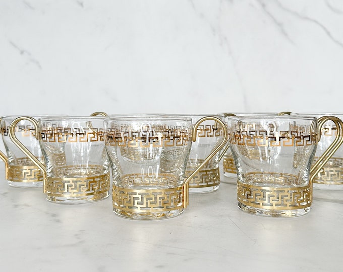 1960 Vintage Caged Coffee / Tea Mugs With 22K Gold Greek Key Pattern by ...