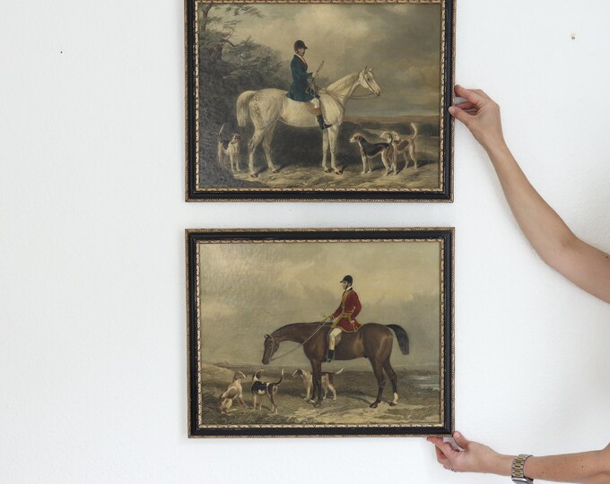 Mid Century Fox Hunt Equestrian Fox Hunt Print Framed Canvas, Set of ...