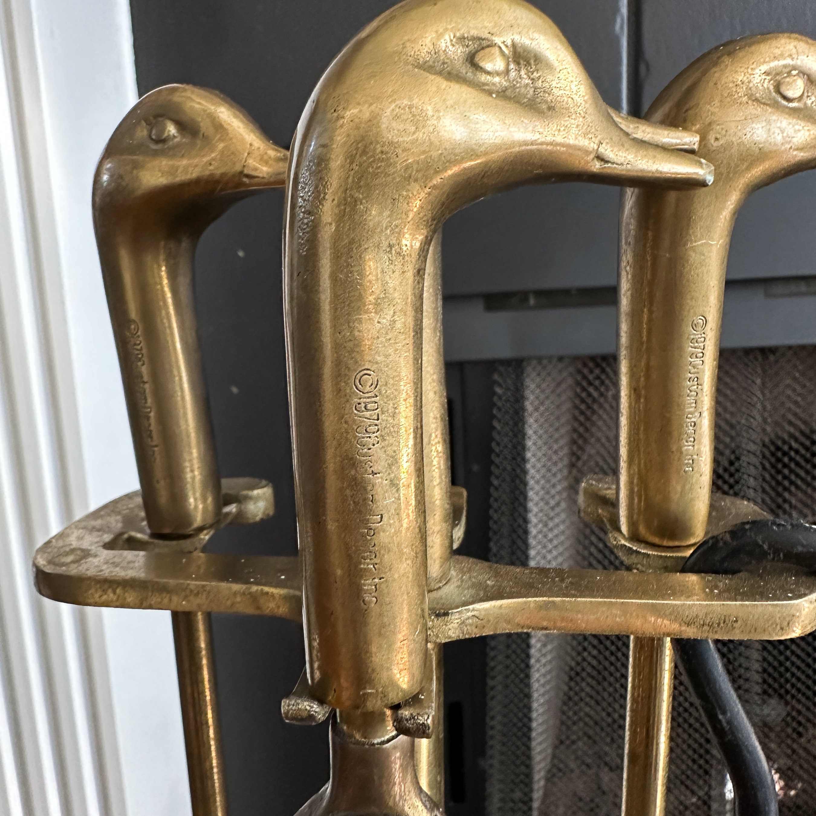 1970s Brass Duck Fireplace Tool Set With Stand, Custom Custom Decor Inc ...