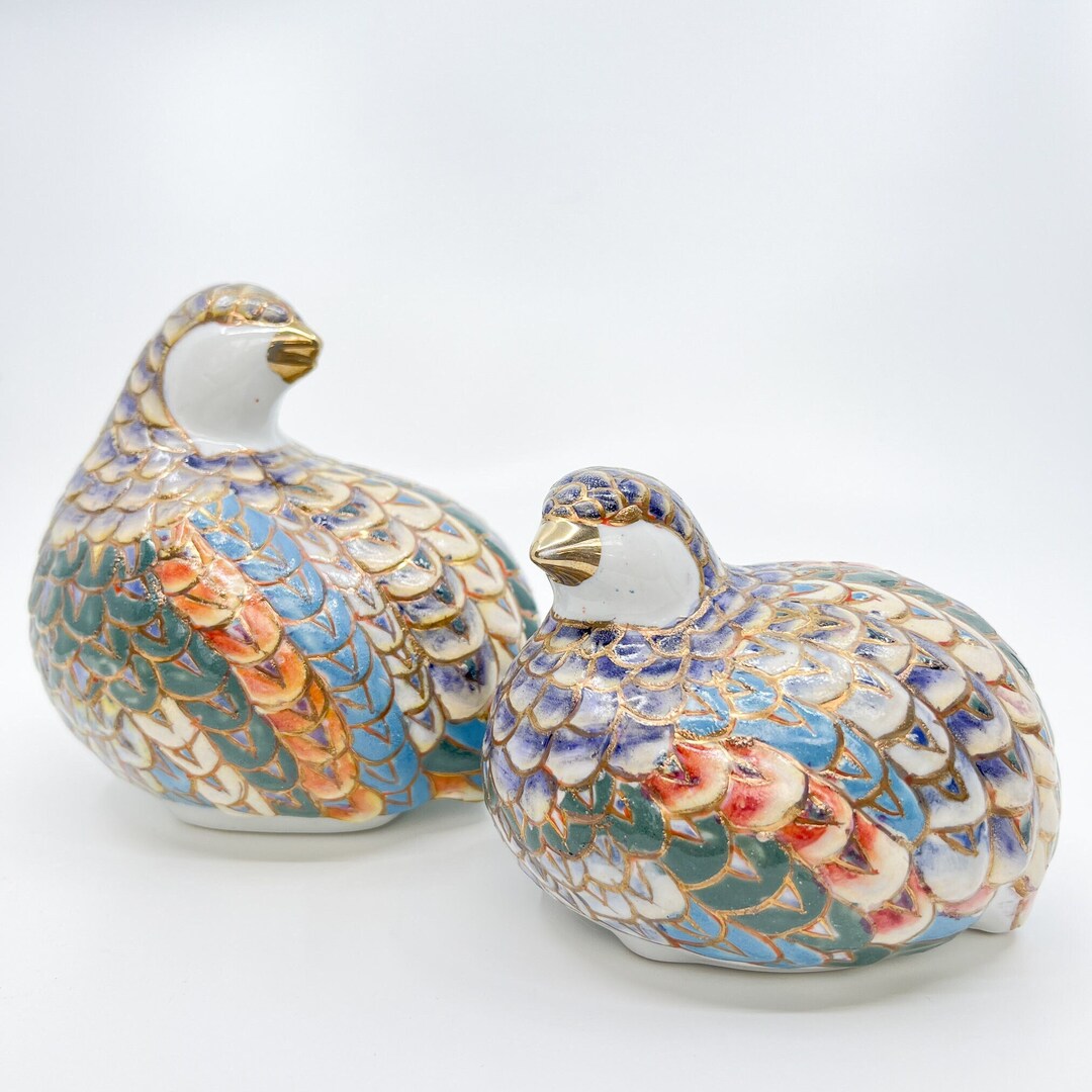 Toyo Ceramic Quails / Pastel Partridges, Set of Two Colorful Hand ...