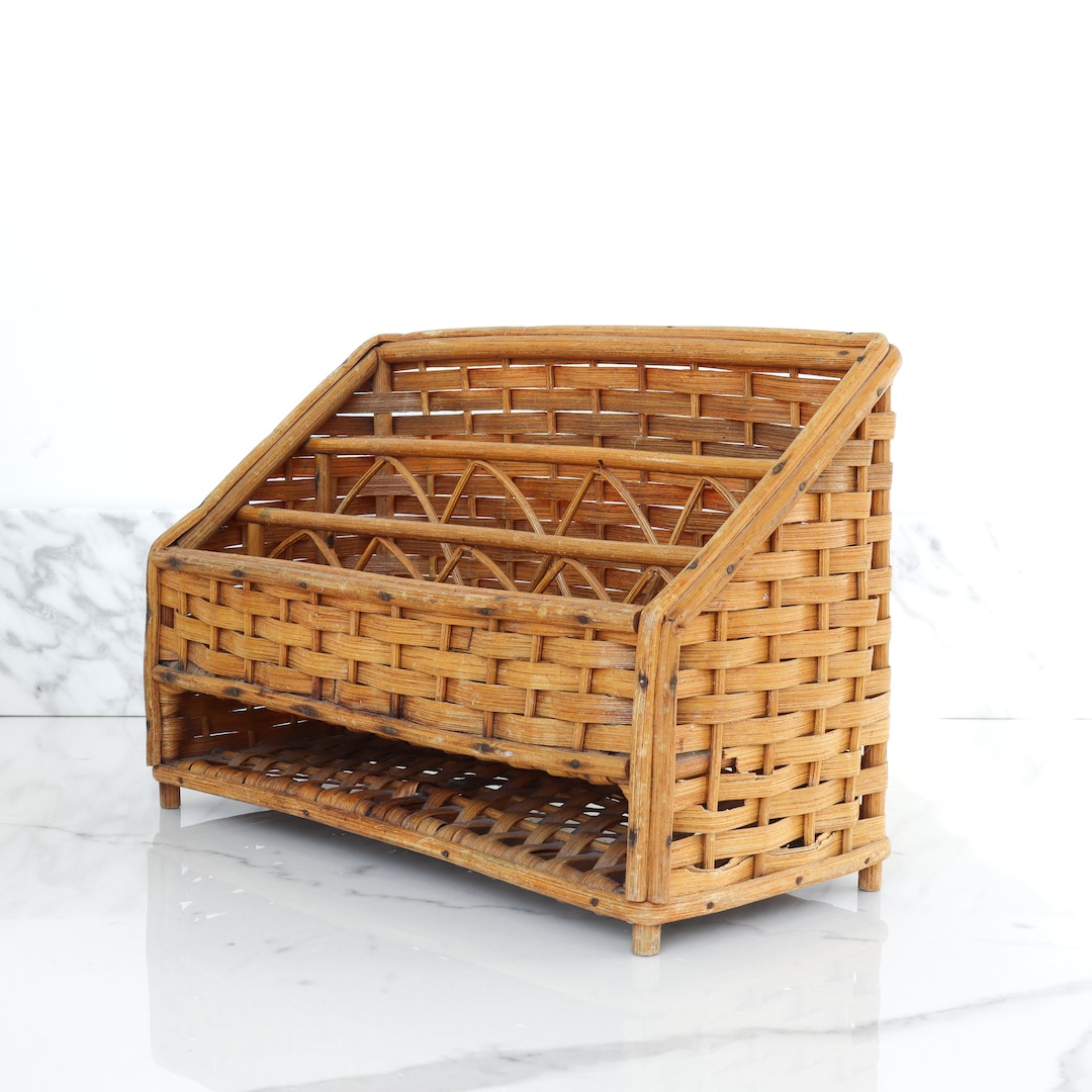 1970s Rattan Desk Organizer, Letter Holder, Mail Organizing Cubby for ...