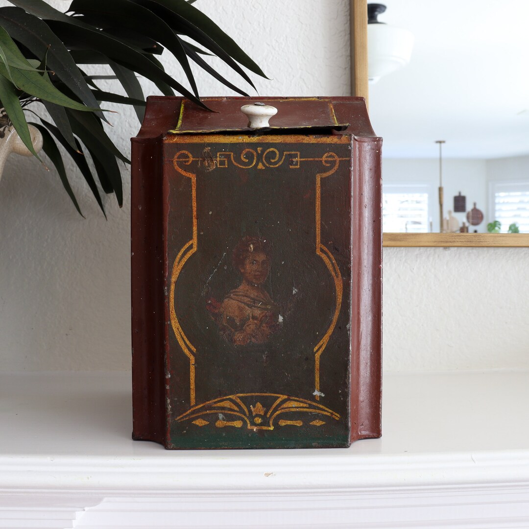 1800s Rare Victorian Spice Tin Storage Canister With Hand Painted ...