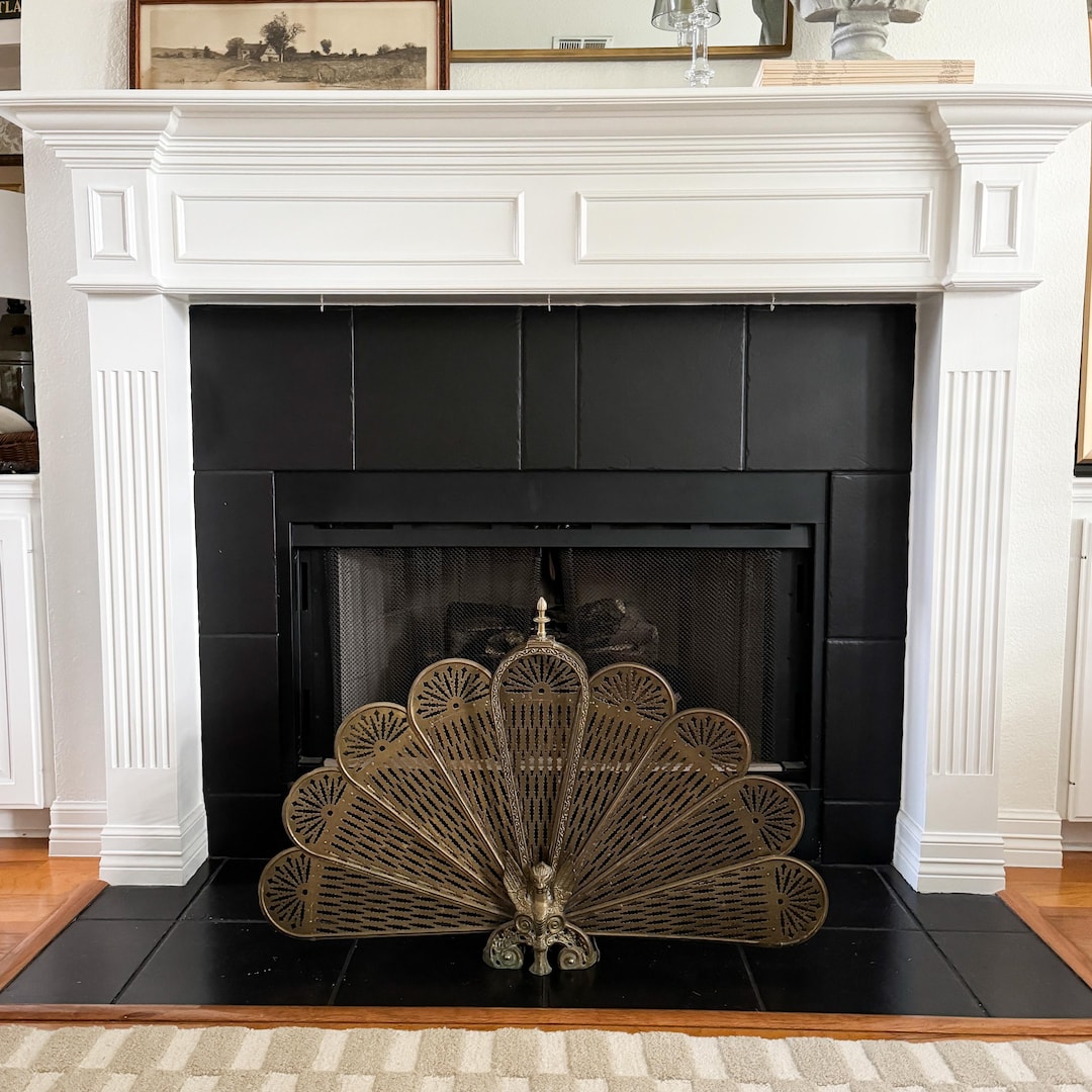 Vintage Brass Peacock Fireplace Screen With Gargoyle Design, Fan ...