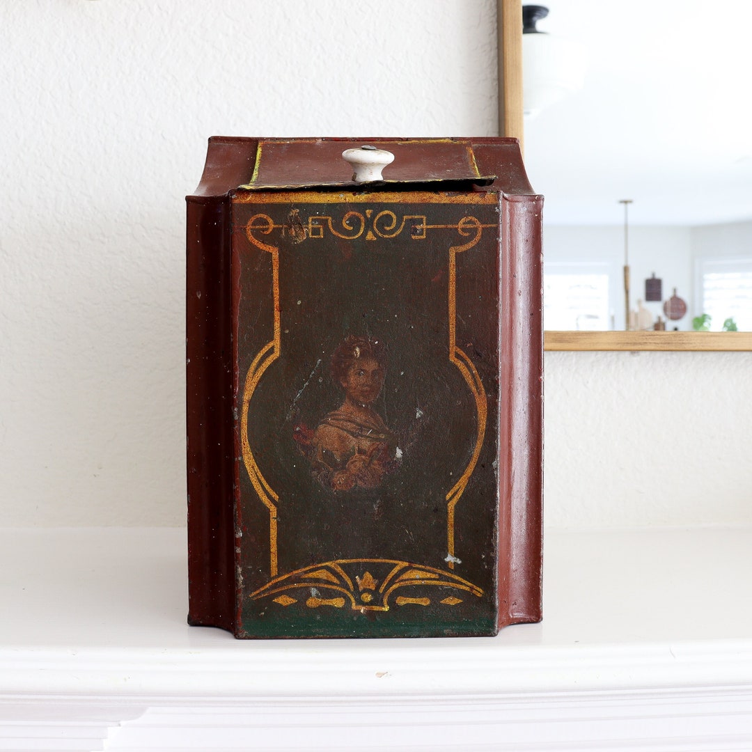 1800s Rare Victorian Spice Tin Storage Canister With Hand Painted Cameo ...