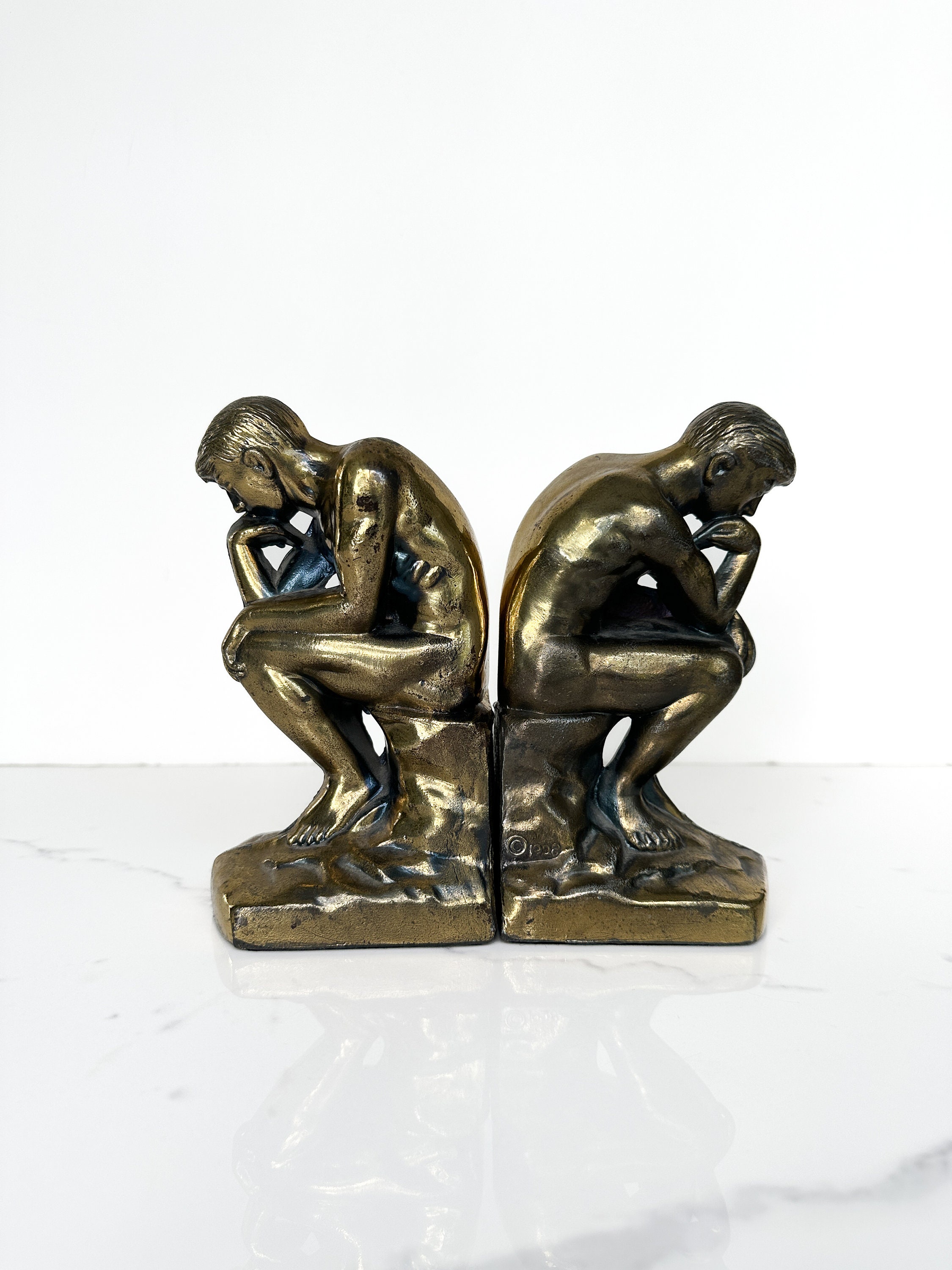 Antique 1928 the Thinker Bookends Cast Metal Bronze - Etsy