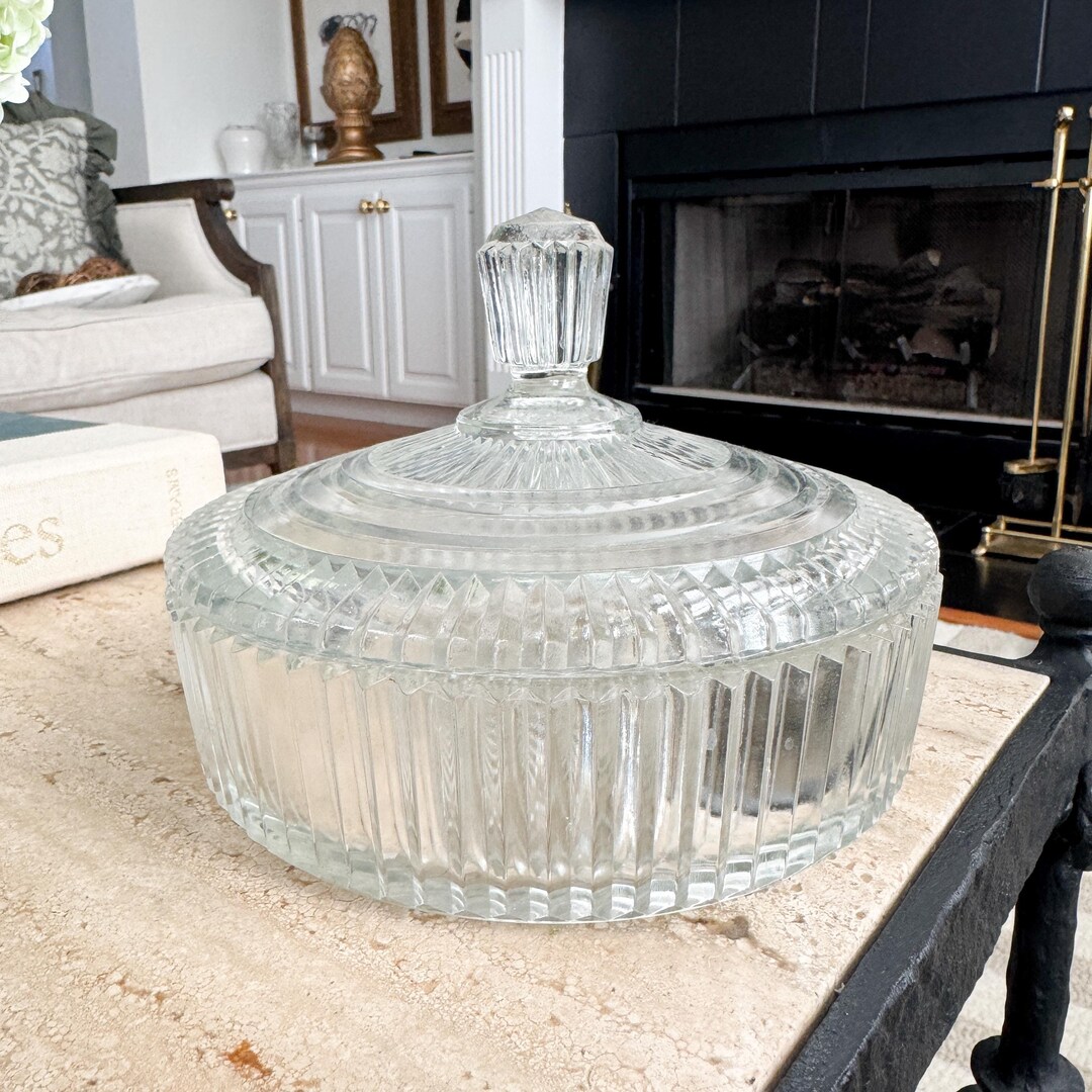 Vintage Anchor Hawking Queen Mary Clear Candy Dish & Lid, Ribbed ...