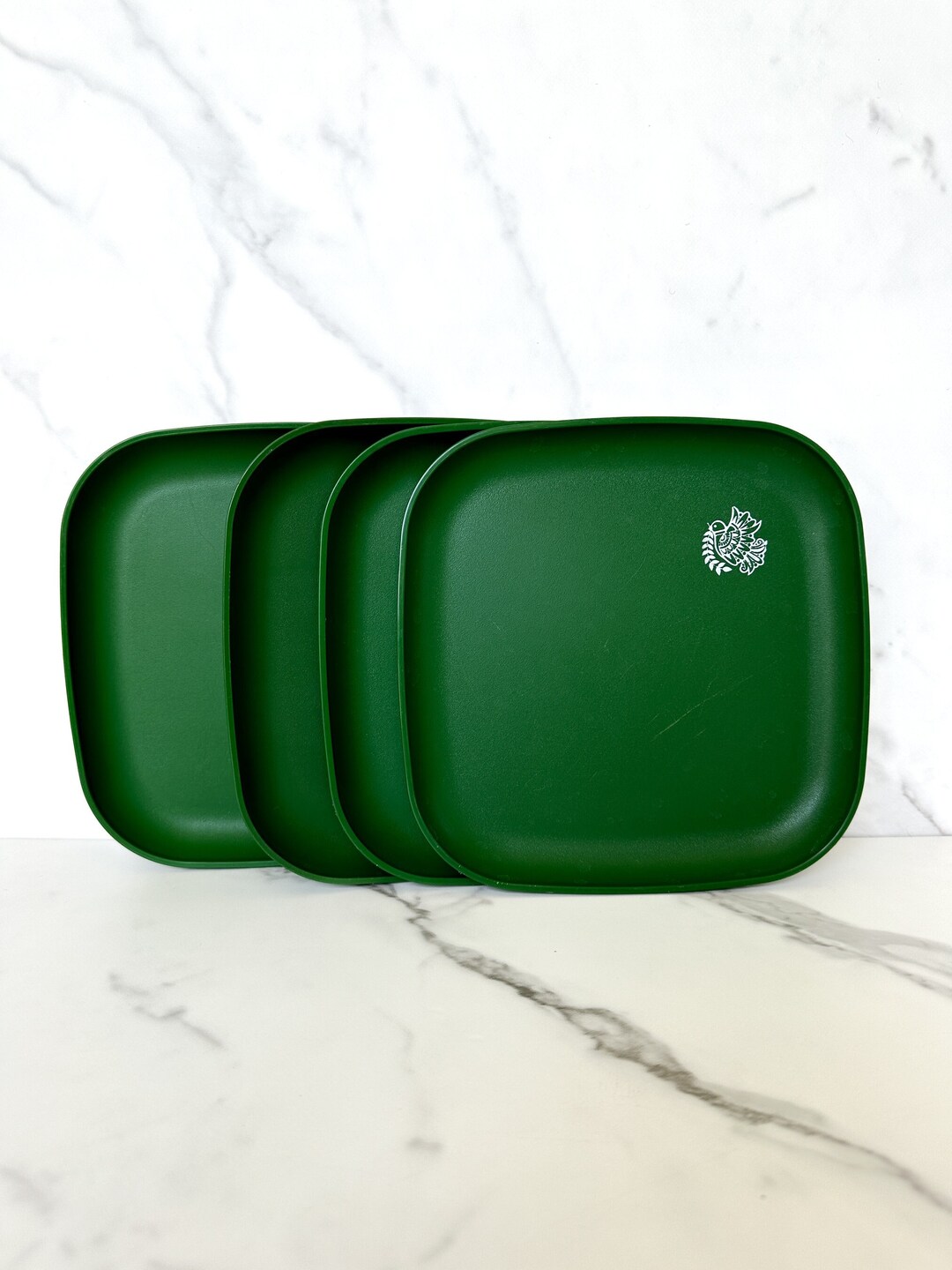 Vintage Christmas Tupperware Green Dove Square Plates Set of - Etsy