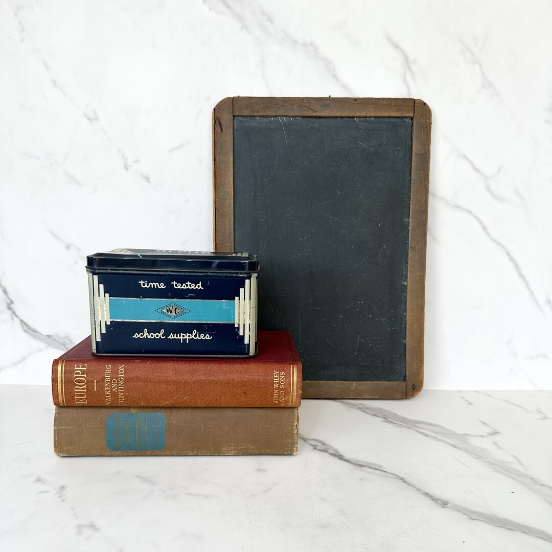 Vintage Slate Chalkboard With Wood Frame and Alpha Dustless Crayon ...