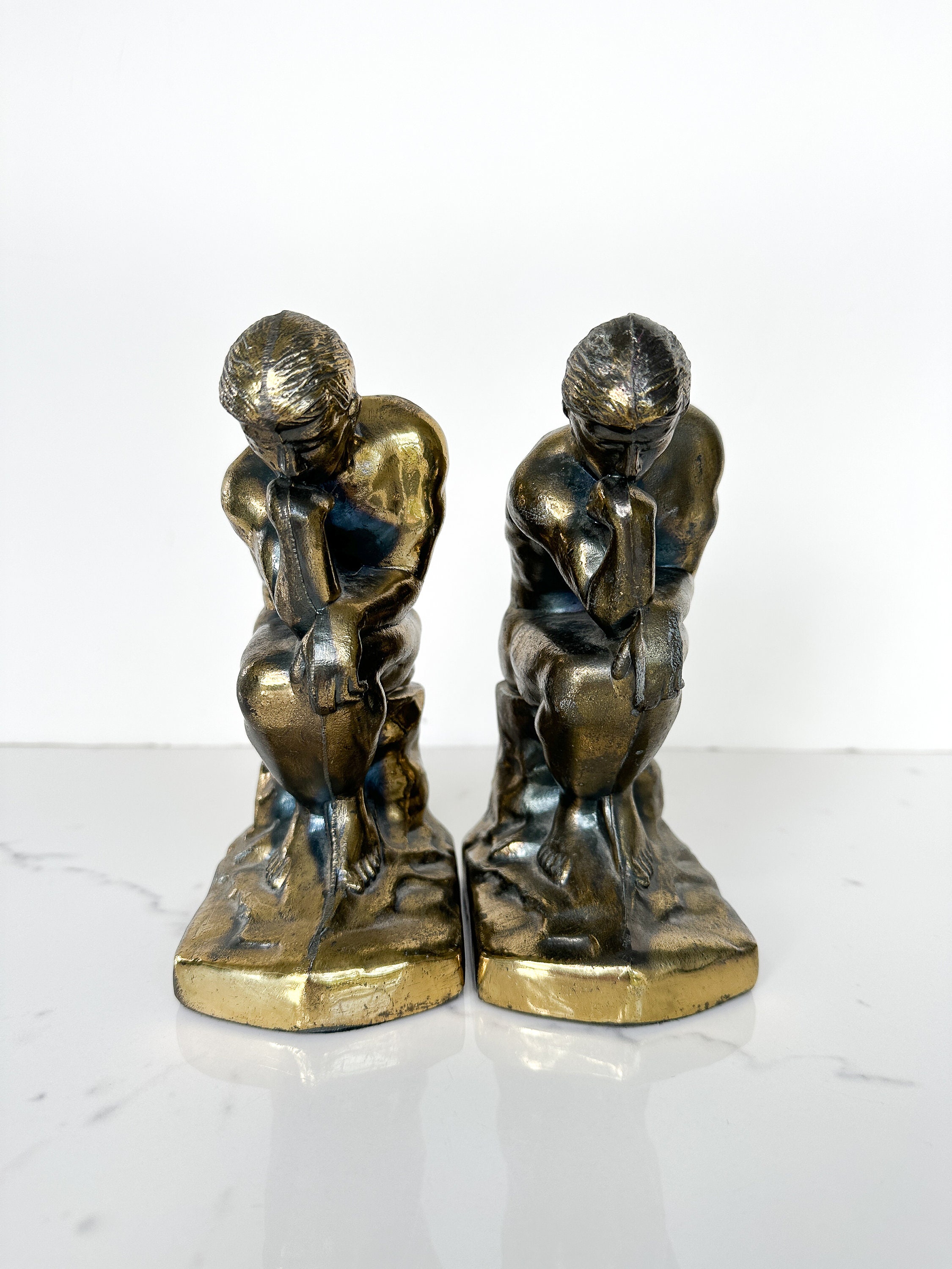 Antique 1928 the Thinker Bookends Cast Metal Bronze - Etsy