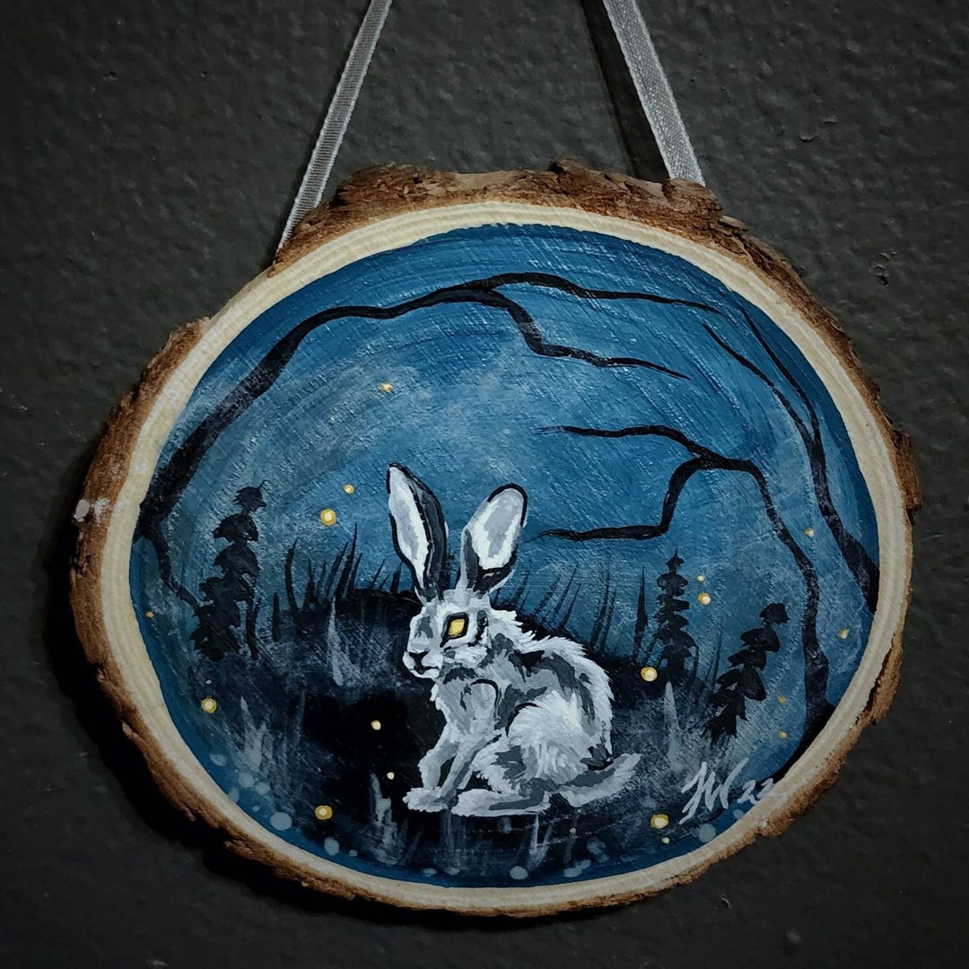Spirit Hare Original Wood Slice Art Mini Painting Hare Painting Rabbit ...