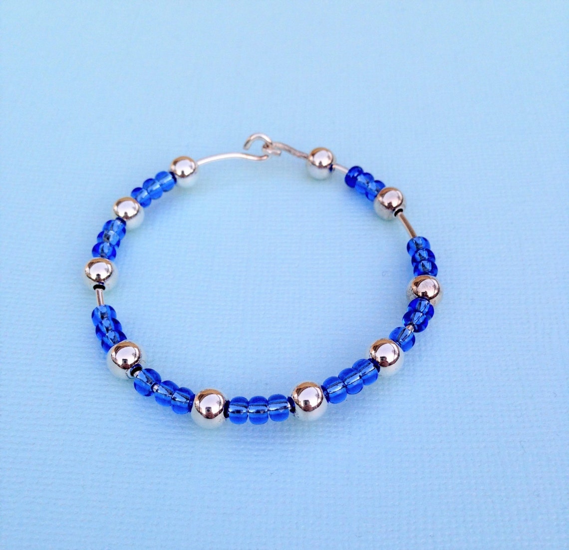 Sterling Silver Blue Bangle Blue Bead Bracelet Handmade - Etsy