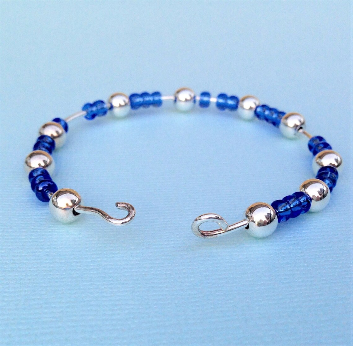 Sterling Silver Blue Bangle Blue Bead Bracelet Handmade - Etsy