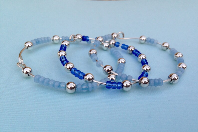 Sterling Silver Blue Bangle Blue Bead Bracelet Handmade - Etsy