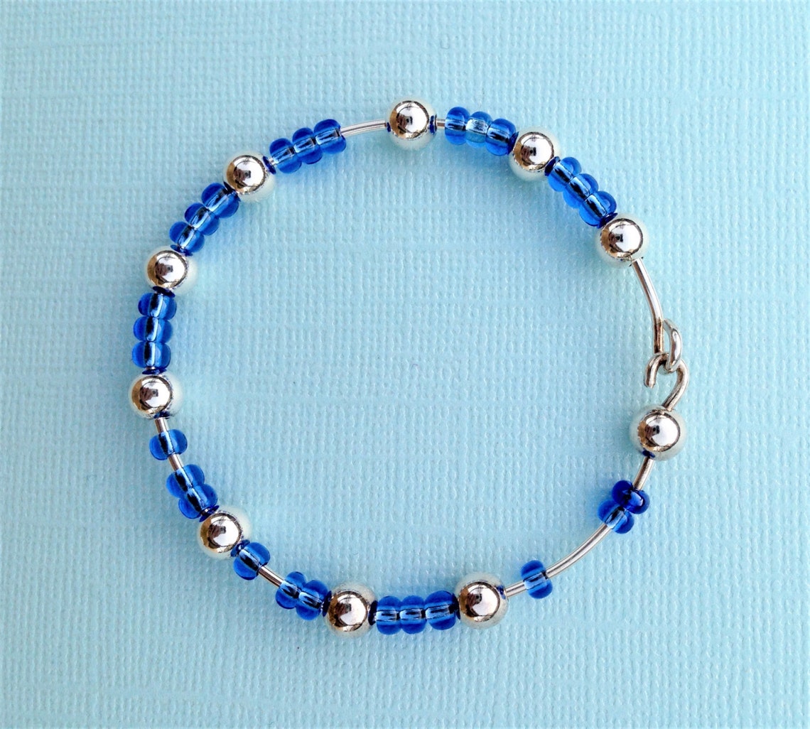Sterling Silver Blue Bangle Blue Bead Bracelet Handmade - Etsy