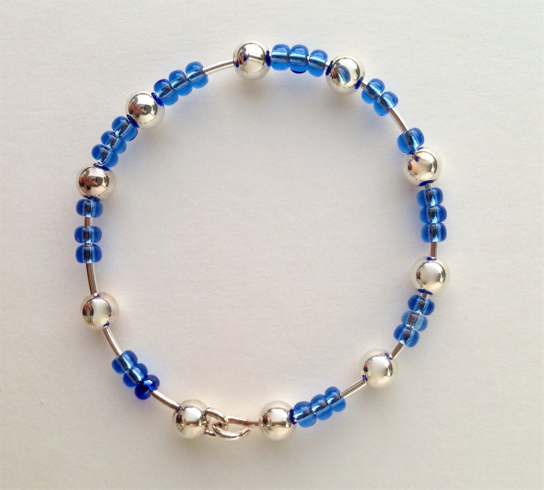 Sterling Silver Blue Bangle Blue Bead Bracelet Handmade - Etsy