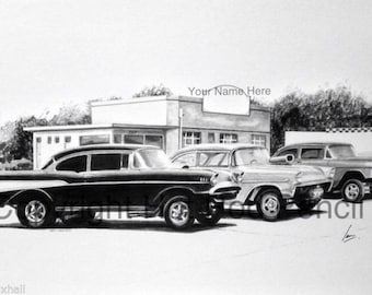 1955 Chevy Customized Pencil Drawing Print | Etsy