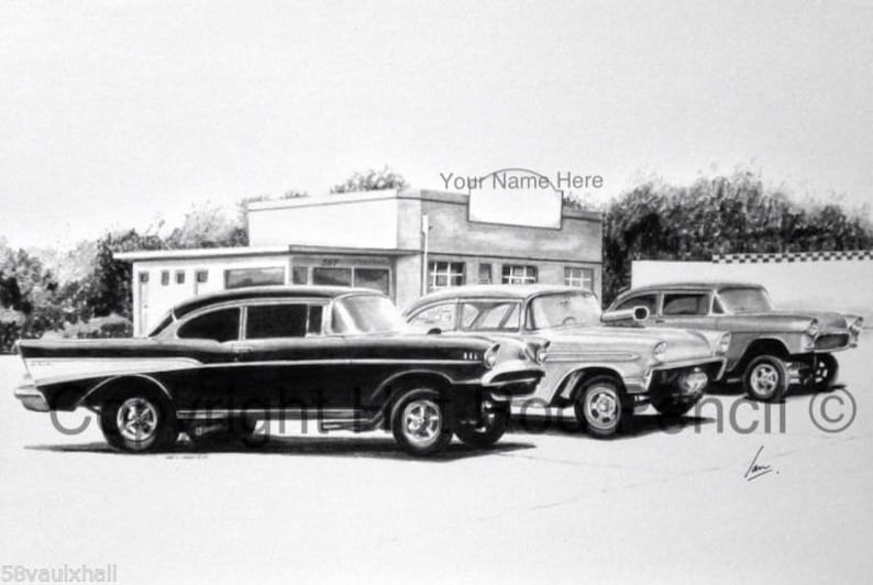 55-56-57 Chevy Gasser Dragster Customized Pencil Drawing Print - Etsy